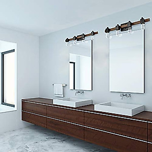 Globe Electric Phoenix 4-Light Vanity Light, Matte Black, Dark Faux Wood