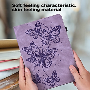 MEOORHE Exquisite Butterfly Print Leather Tablet Case for Samsung Galaxy A7 Lite A8 Card Slots Photo Frame Stand All Round Shockproof Protector Cover(Purple,A8 10.5 2021 X200)
