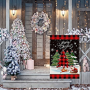 Sggvecsy Christmas Garden Flag Vertical Double Sided Merry Christmas Yard Flag with Buffalo Plaid Xmas Tree for Winter Holiday Seasonal Outdoor Yard Farmhouse Rustic Christmas Decoration 12.5 x 18 Inch