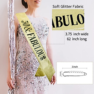 50th Birthday Celebration Set - Gold Pearl Pin, Crown, and Sash - Fabulous Party Favors for Women