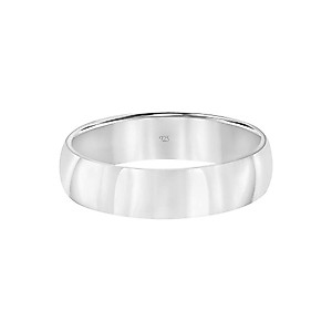 .925 Sterling Silver Wedding Band Ring 5MM Plain Domed High-Polish, Size 9, by Brilliant Expressions