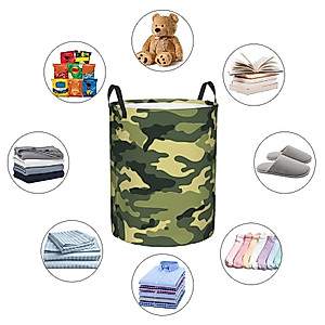 Gbuzozie Camouflage Print Round Laundry Hamper Green Camo Storage Basket Toys Clothes Organizer Bin For Home Bathroom Bedroom Dorm Nursery, 38l