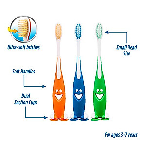 RM Oral Kids Healthy Smiles Suction Cup Soft Toothbrushes, 3 Count Twin Pack