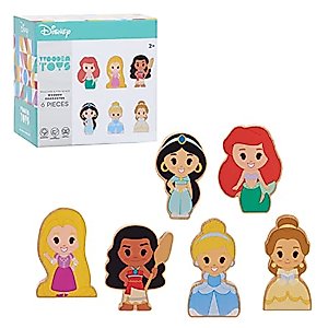 Disney Wooden Toys Just Play Disney Princess Figures 6-Pack, Ariel, Rapunzel, Moana, Jasmine, Belle, and Cinderella, Kids Toys for Ages 2 Up, Amazon Exclusive