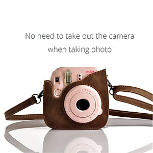 HelloHelio Classic Vintage PU Leather Instax Camera Compact Case for Fujifilm Instax Mini 9/8/8+ Instant Film Camera (Brown)