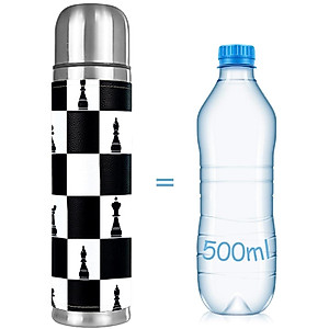 Stainless Steel Leather Vacuum Insulated Mug Chess Thermos Water Bottle for Hot and Cold Drinks Kids Adults 16 Oz