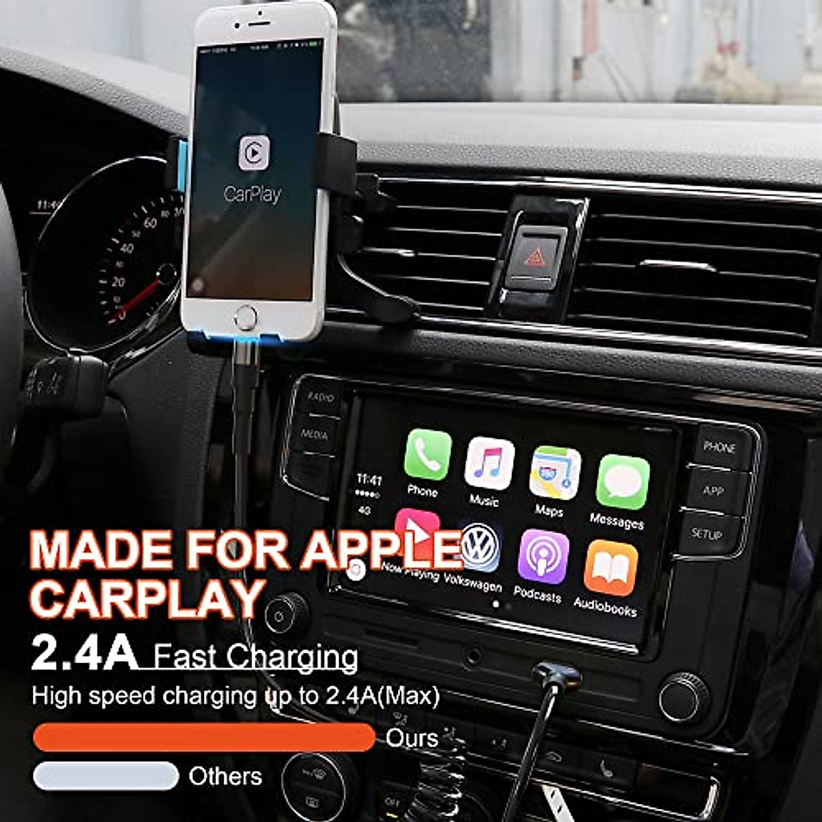 Coiled Lightning Cable Apple Carplay Compatible [Apple MFi Certified] Short USB to Lightning Apple Carplay Cable with Data Sync and LED, Retractable iPhone Charger Cord for iPhone/Pad/Pod