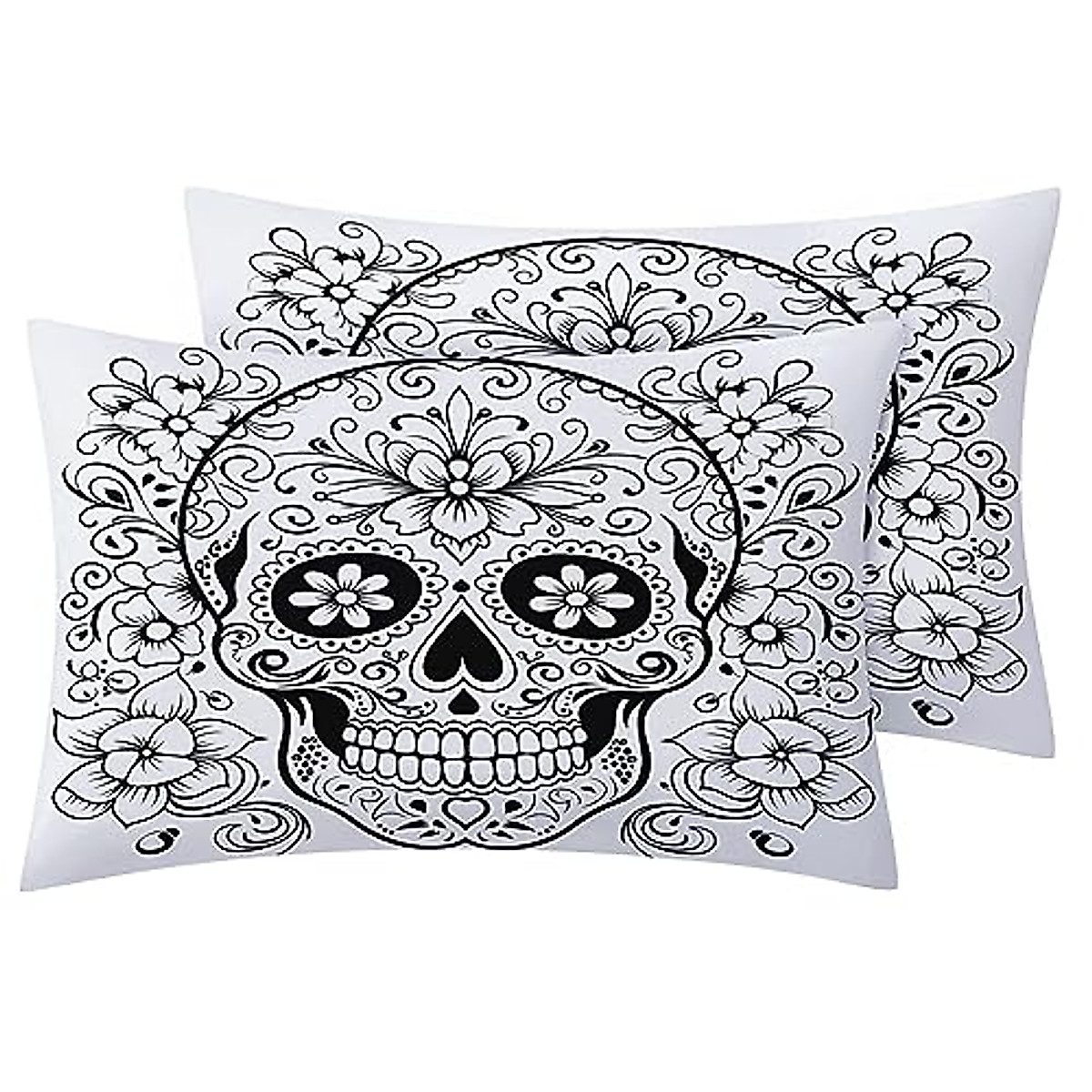Day of the Dead Sheet Set Full Size - Sugar Skull Bed Sheets - Mexican Printed Bedding Sheets & Pillowcases - Super Soft & Deep Pocket & Winkle Free - 4 Piece ( Flat, Fitted Sheet & 2 Pillowcases)