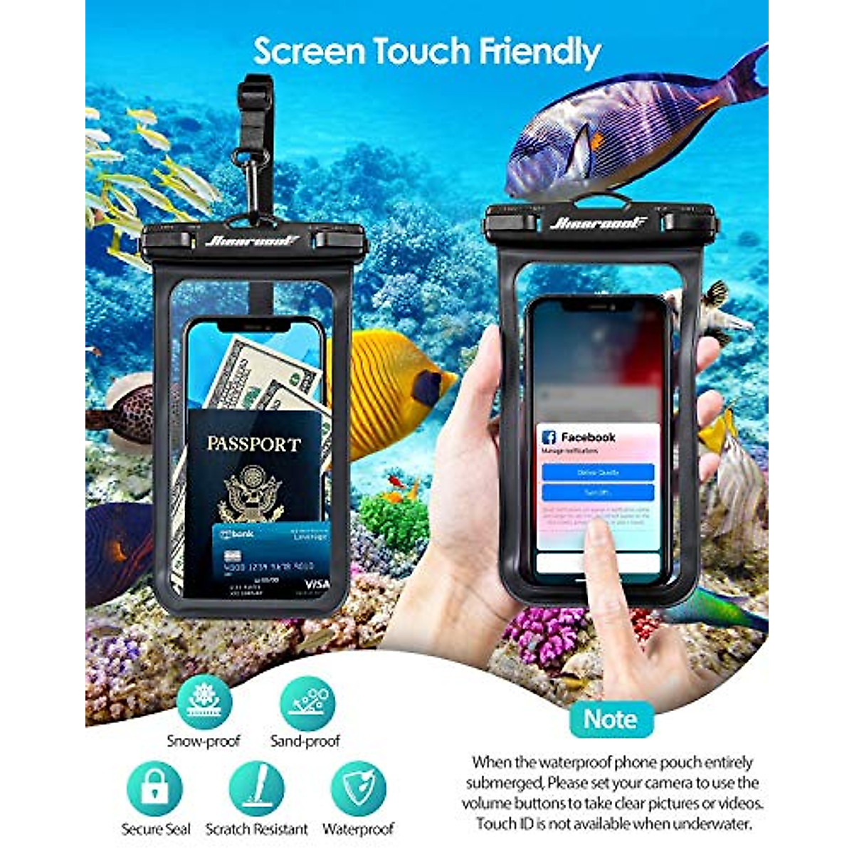 Hiearcool Universal Waterproof Case,Waterproof Phone Pouch Compatible for iPhone 12 Pro 11 Pro Max XS Max XR X 8 7 Samsung Galaxy s10/s9 Google Pixel 2 HTC Up to 7.0", IPX8 Cellphone Dry Bag - 4 Pack