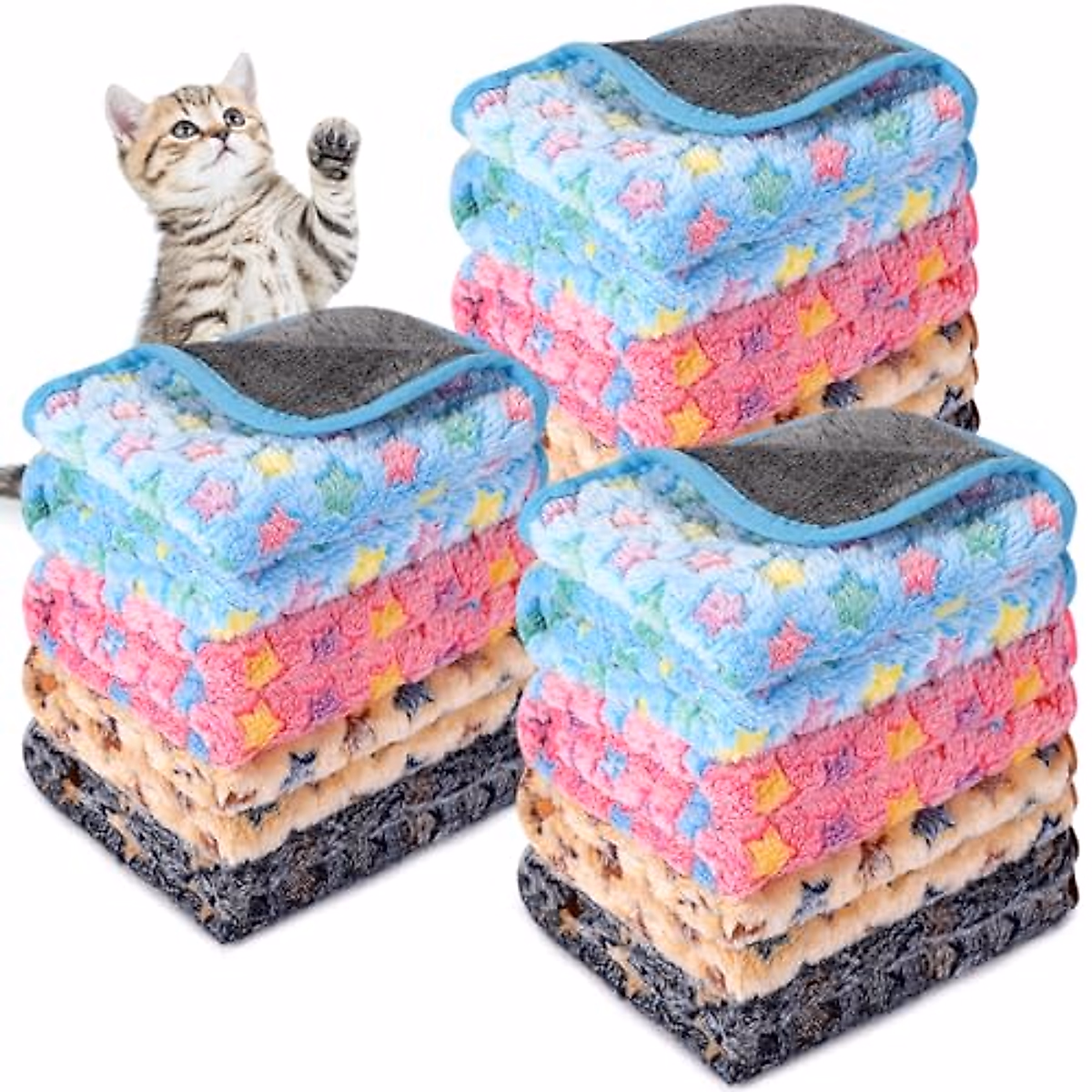 Newwiee 12 Pcs Fleece Guinea Pig Blankets Washable Guinea Pig Cage Liners Small Animal Reversible Blanket Bed Sofa Protector Waterproof Pee Pad Sleep Mat for Hamster Puppy (Small Star,14'' x 28'')