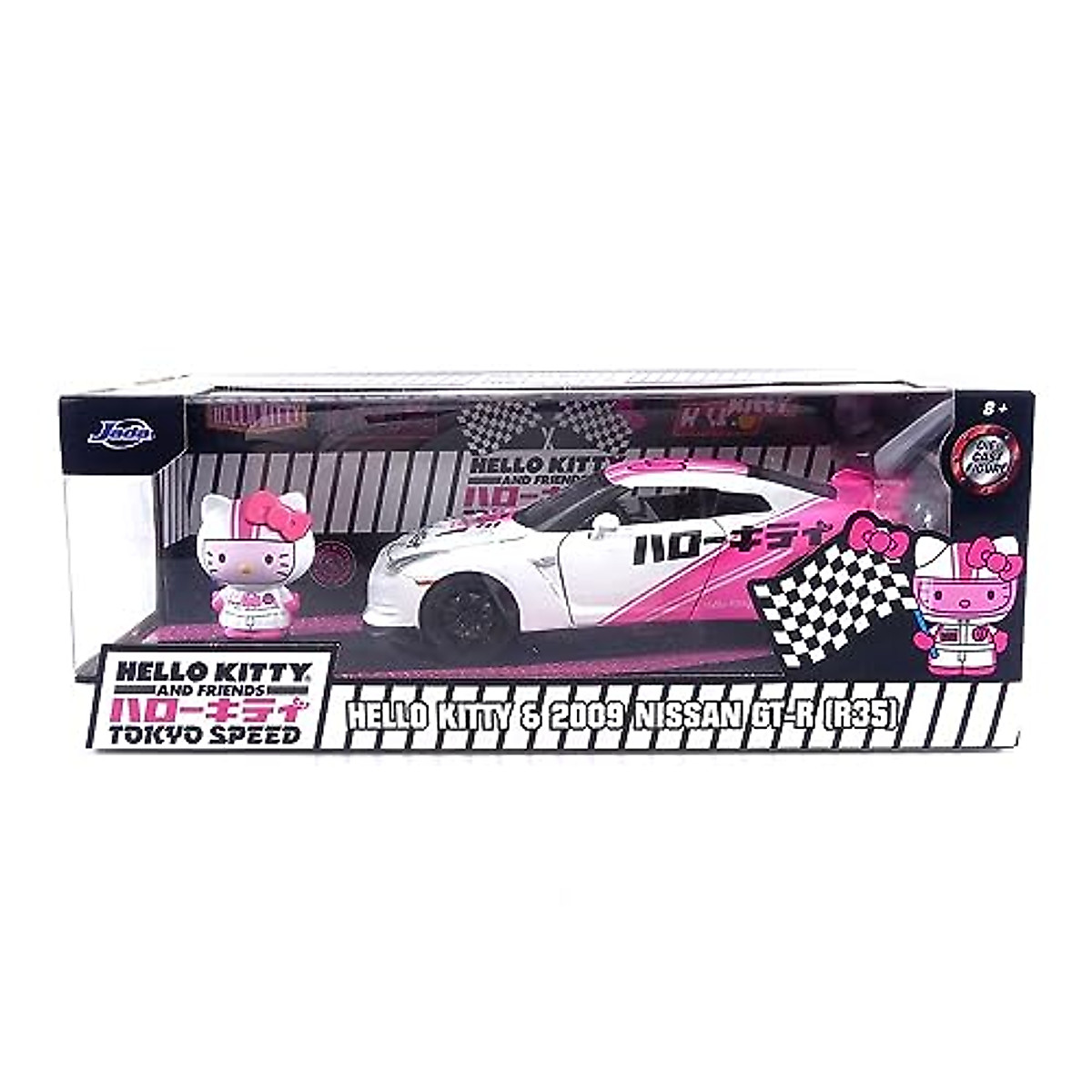 Jada Toys Toyko Speed 1:24 2009 Nissan GT-R R35 Die-cast Car & Hello Kitty Racing Figure, Toys for Kids and Adults
