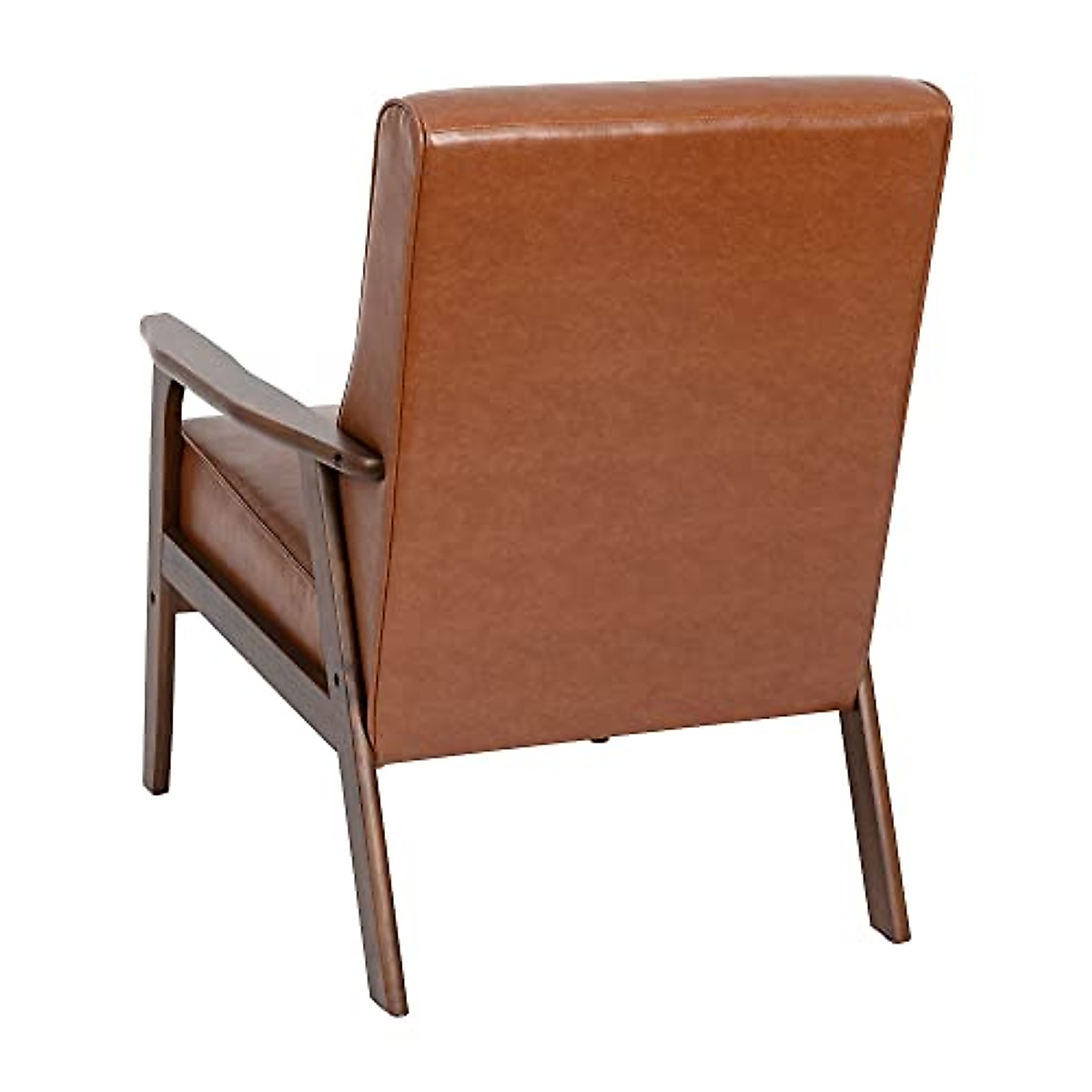 Flash Furniture Langston Commercial Mid Century Modern Chair - Cognac LeatherSoft Upholstery - Walnut Finish Wooden Frame and Arms - Extra Supportive Sinuous Springs