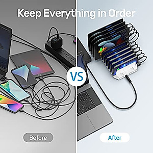 Unitek Multi Charging Station, 10-Port USB Charger for Multiple Device with SmartIC Tech and Adjustable Dividers, Organizer Stand Compatible with iPad, Tablet, Kindle, iPhone