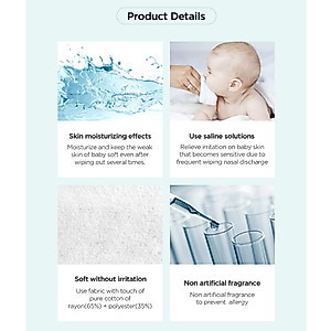 DR.ATO Nose Care Wet Tissue 20p 3 Pack (Total 60p) - Unscented Wet Wipes for Baby and Kids, Nose, Face, Hand Care with Natural Saline & Aloe Vera - Soothing and Moisturizing for Sensitive Skin