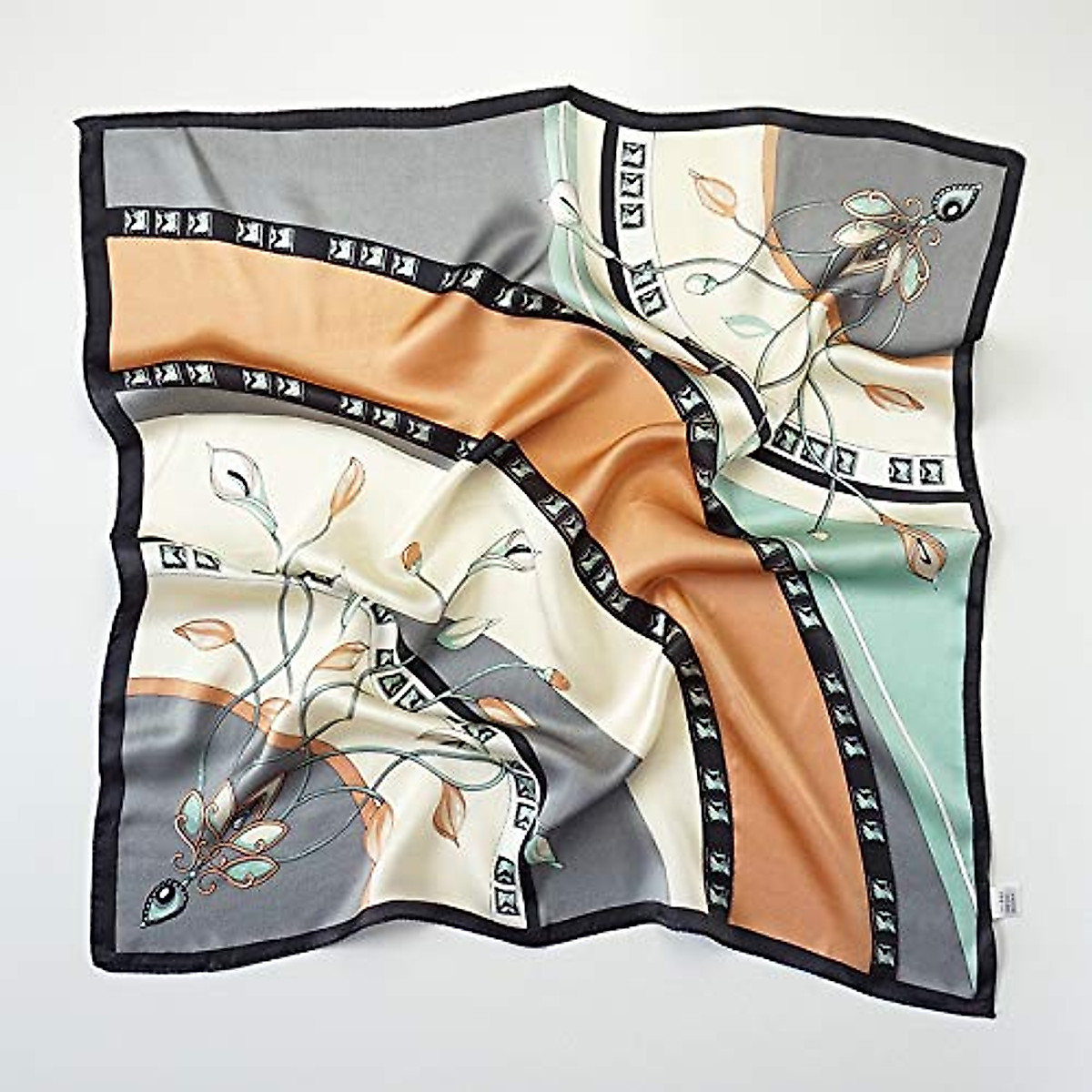 ANDANTINO 100% Pure Mulberry Silk Scarf for Hair-27''x27''- Women Men Neck Scarves- Digital Printed Headscarf(Pink & Light Gray)