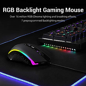 Redragon S117 Gaming Keyboard Mouse Combo Mechanical RGB Rainbow Backlit Keyboard Brown Switches RGB Gaming Mouse for Windows PC Gamers (104 keys)