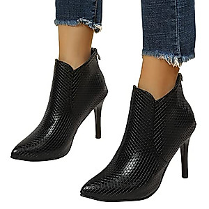 MatureGirl Dressy Wedge Booties for Women,Women Pointed Toe Platform Boot Chelse+a𝒮 Comba+t𝒮 Booties Ladies High Heel Boot Casual Stiletto Motorcycle Riding Boot Walking Shoe Wide Short (Black, 8)