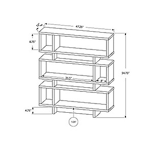 Monarch Specialties 2532 Bookshelf, Bookcase, Etagere, 4 Tier, 55" H, Office, Bedroom, Laminate, White, Contemporary, Modern Bookcase-55 Style, 47.25" L x 12" W x 54.75" H
