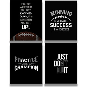 Govivo Inspirational Football Quote Wall Art - Set of 4 Motivational Football Prints - Football Room Decor - Football Wall Art for Boys Bedroom, Locker Room, or Coach Gift - 8x10 unframed prints