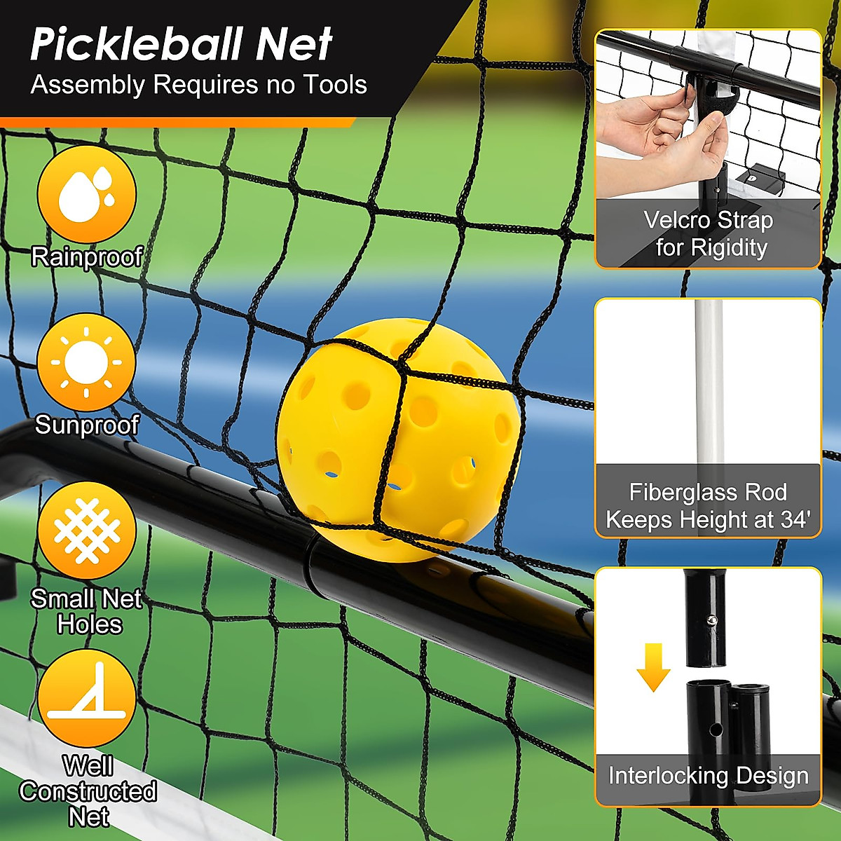 MTEN Pickleball Net, Portable Pickleball Net for Driveway, 22 FT USAPA Regulation Size, Steady Metal Frame, with Carrying Bag for Backyards, Driveways, Outdoor Indoor