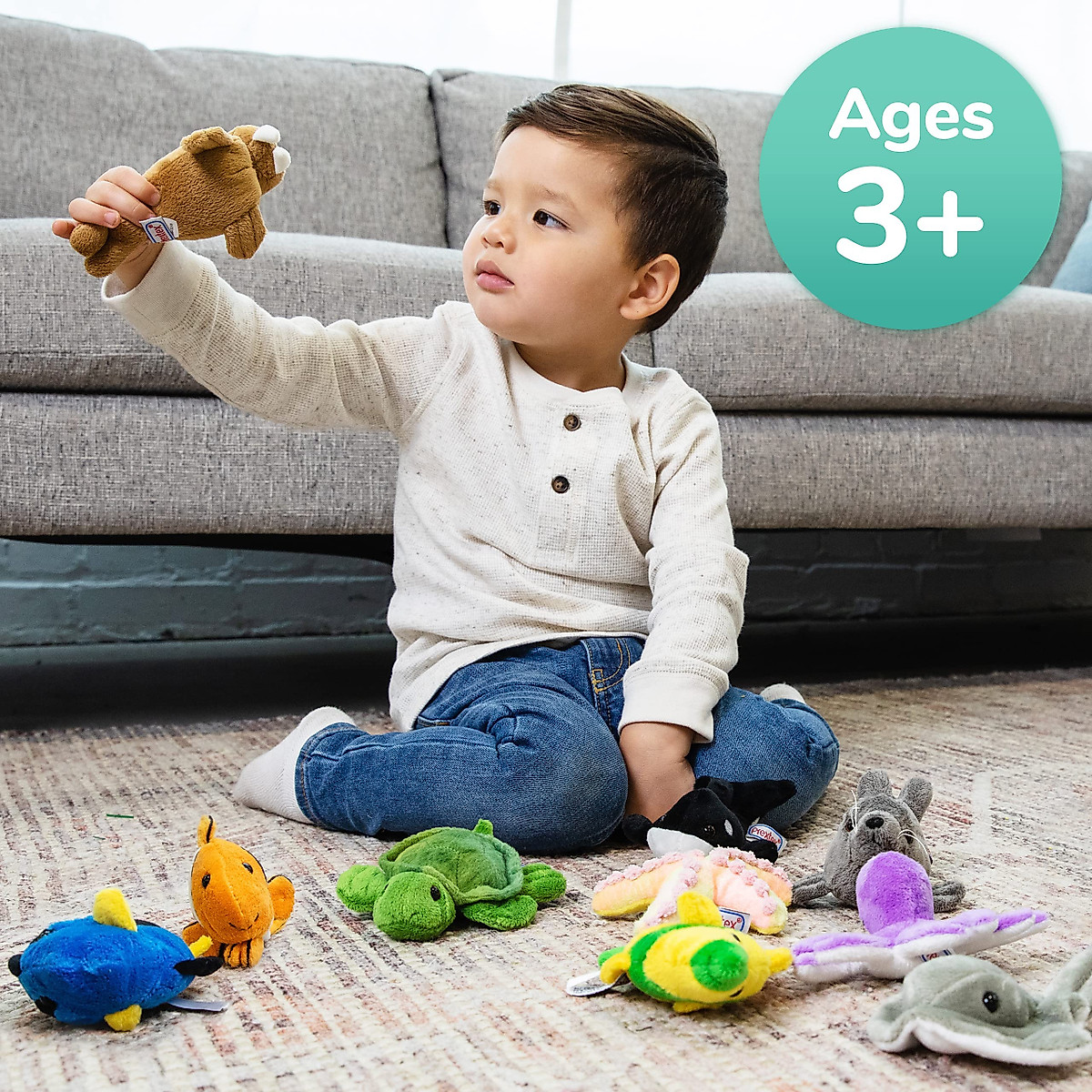 PREXTEX 10 Piece Plush Soft Stuffed Sea Animals - Small Stuffed Animals Bulk - Playset Plush Assortment, Turtle, Stingray, Nemo Fish, Killer Whale and More - Bulk Stuffed Animals