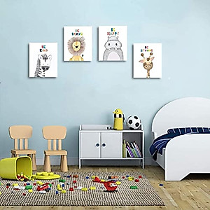 Quzenu Nursery Wall Decor Safari Animal Pictures Kids Inspirational Wall Art for Baby Room Decor Cute Animals Canvas Prints Jungle Room Decor