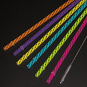 Dakoufish 12 Piece 9 Inch Reusable Plastic Thick Drinking Straws BPA Free Mason Jar Straws transparent small Stripe (9inch 6color)
