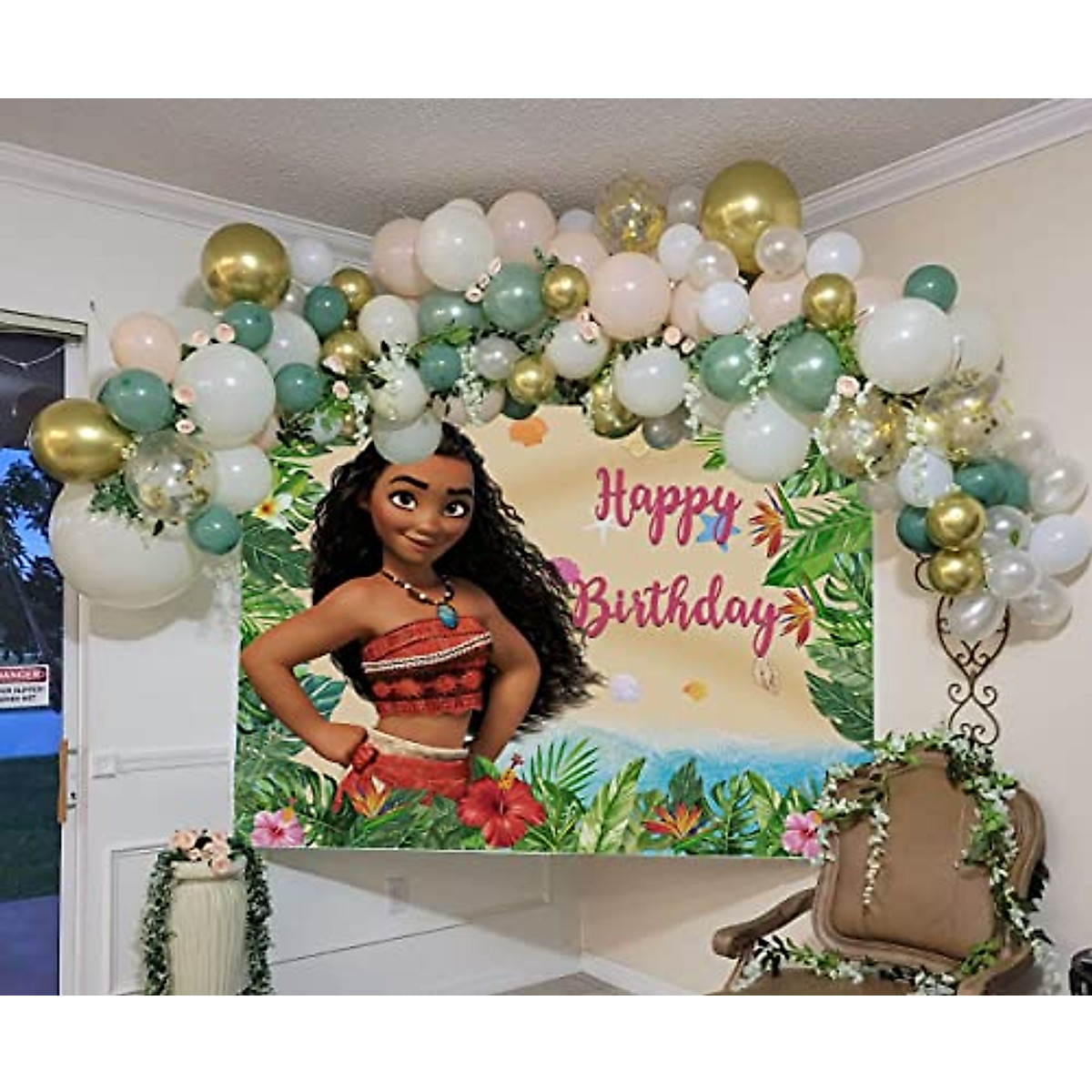 Cartoon Moana Birthday Backdrop Maui Summer Beach Princess Girls Birthday Photo Background Baby Shower Party Supplies Cake Table Decoration (7x5ft)