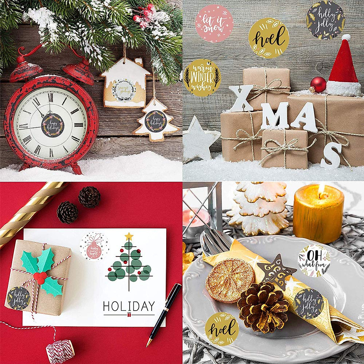 500PCS Merry Christmas Stickers Holiday Stickers Labels Roll 1.5 Inch Round Adhesive Xmas Decorative Sealing Stickers for Cards Gift Envelopes Boxes