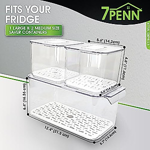 7Penn Produce Storage Containers for Refrigerator 3 Pack with Lids - Stackable Acrylic Fruit and Vegetable Keeper Bins for Fridge - Clear Stay Fresh Cube Produce Saver Set for Lettuce, Berries, Apples