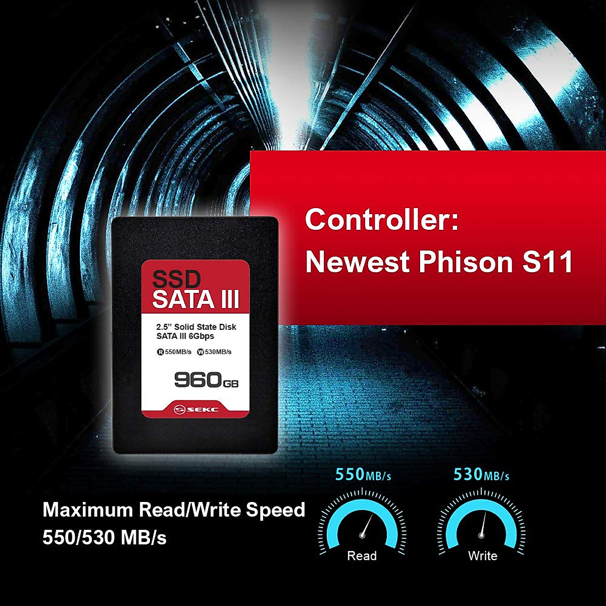 SEKC 960GB SSD SATA III 6 Gb/s, Up to 550/530 MB/s Read/Write Speed, Internal 2.5" 7mm (SS310960G)