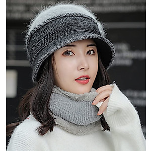 Hat and Scarf for Women, Women's Hat Scarf Set Warm Beanie Knitted Wool Hat Outdoor Cold Proof Scarf Hat Winter Hat Women A Black