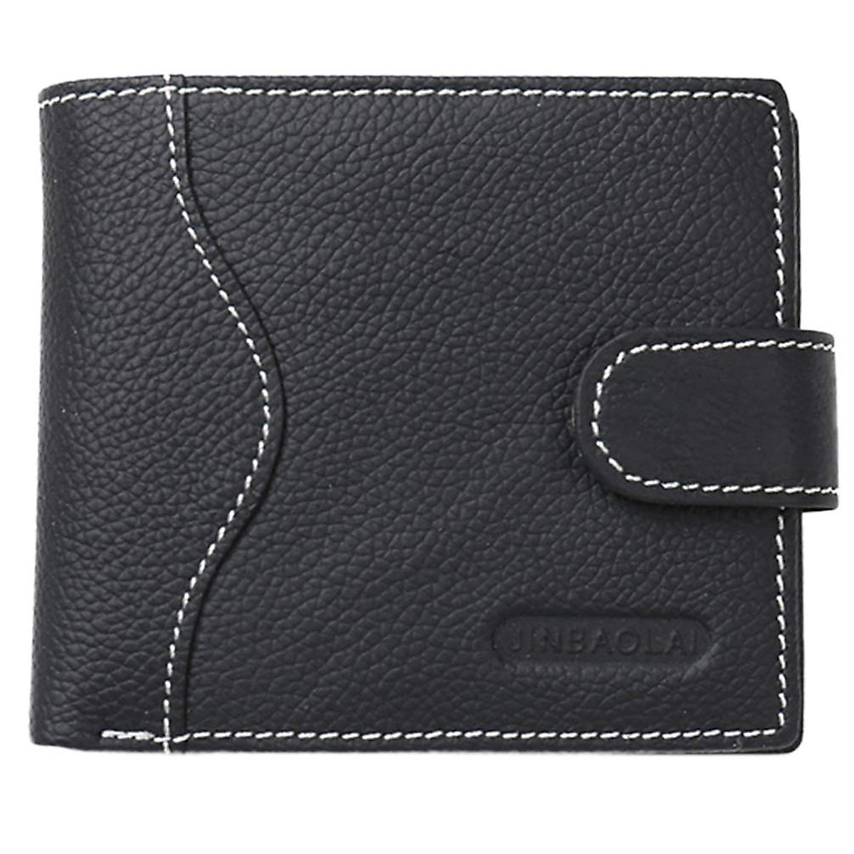 Amosfun Button Wallets for Men snap Wallet with Zipper Coin Pocket Mens Leather- Mens Wallet Buckle Stitching Wallet Coin- Purse Storage Bag (Black)