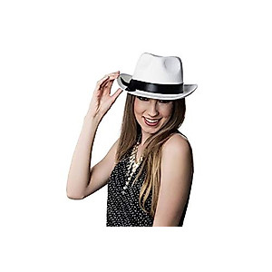 Kangaroo White Fedora Brim Felt Church Hat Men Women I Summer Beach Sun Hat with Band I Men's 1920s Gatsby Gangster Costume