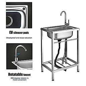 Stainless sink，single bowl kitchen sinks，stainless steel utility sink,Thickened stainless steel single sink with stainless steel bracket and 360° swivel faucet, suitable for garage, kitchen, (Color :