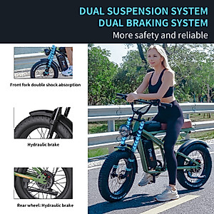 Freego Electric Bike for Adults, 1200W/48V/20Ah, 20"x 4" Fat Tires Off Road Electric Bicycle with Removable Battery, 31MPH & 40 Miles Long Range Ebike UL Certified,DK200 Pro with Two Seats