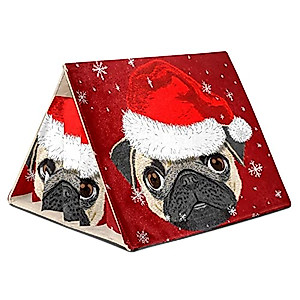 enheng Small Pet Hideout Lovely Dog with Christmas Hat Hamster House Guinea Pig Playhouse for Dwarf Rabbits Hedgehogs Chinchillas