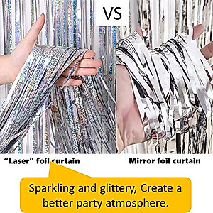 Moohome 2 Pack 3.28 ft x 9.84 ft Metallic Sparkle Silver Fringe Curtains Tinsel Foil Curtains for Party Backdrop Photo Booth Backdrop Door Window Streamer Curtain Party Wedding Background Decor