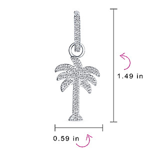 Hawaiian Nautical Pave CZ Cubic Zirconia Huggie Mini Hoop Dangle Charm Palm Tree Earrings For Women Teen .925 Sterling Silver