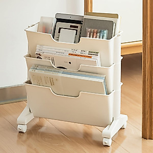 White 3-Tier Rolling File Cart, Utility Cart with Spinner Wheels Classroom Desk Side Bookshelf for Students, Teachers, File Organizer and Classroom, Library Storage Bookshelves