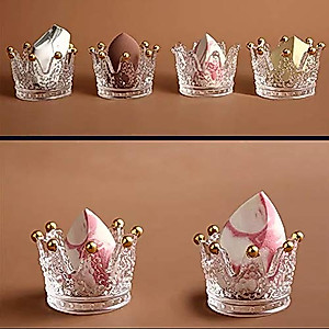 Lemonadeus Beauty Blender Holder Makeup Sponge Holder Crown Glassware Stand Storage Powder Puff Display Stand（2 Pack） (1 gold and 1 clear)