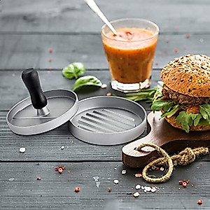 Leonyo 2 Pack Hamburger Press Patty Maker with 240Pcs Wax Patty Papers, 4.6" Aluminum Non-Stick Burger Patty Press Mold, Griddle Round Hamburger Patty Maker for Beef Veggie BBQ Grilling, Silver