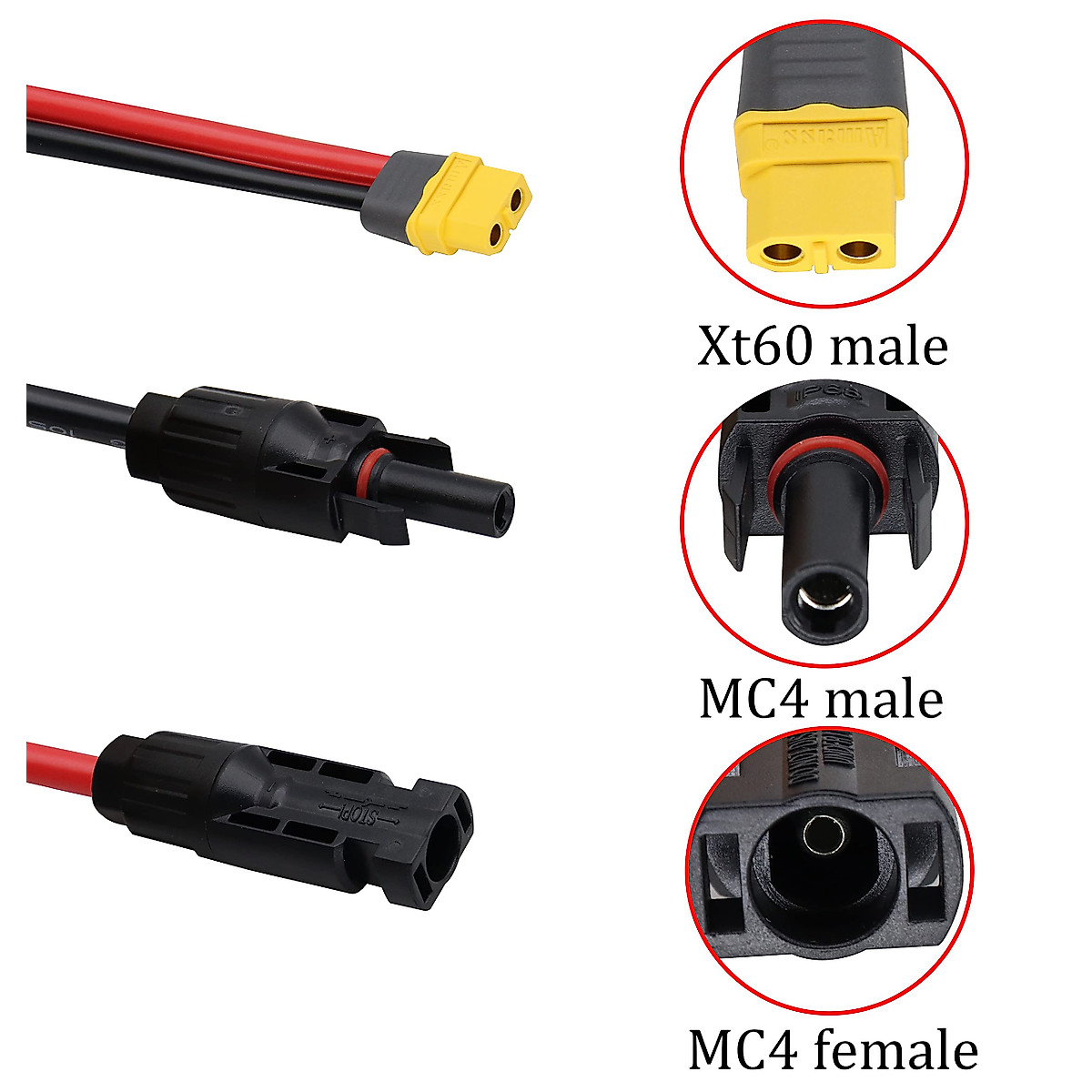 HCFeng XT60 to M-C-4 Solar Charge Adapter Cable,12AWG Power Solar Male Female Connector to XT60 Adapter Extension Cable for Battery Pack, Portable Power Station, Solar Generator[0.6M/2FT]