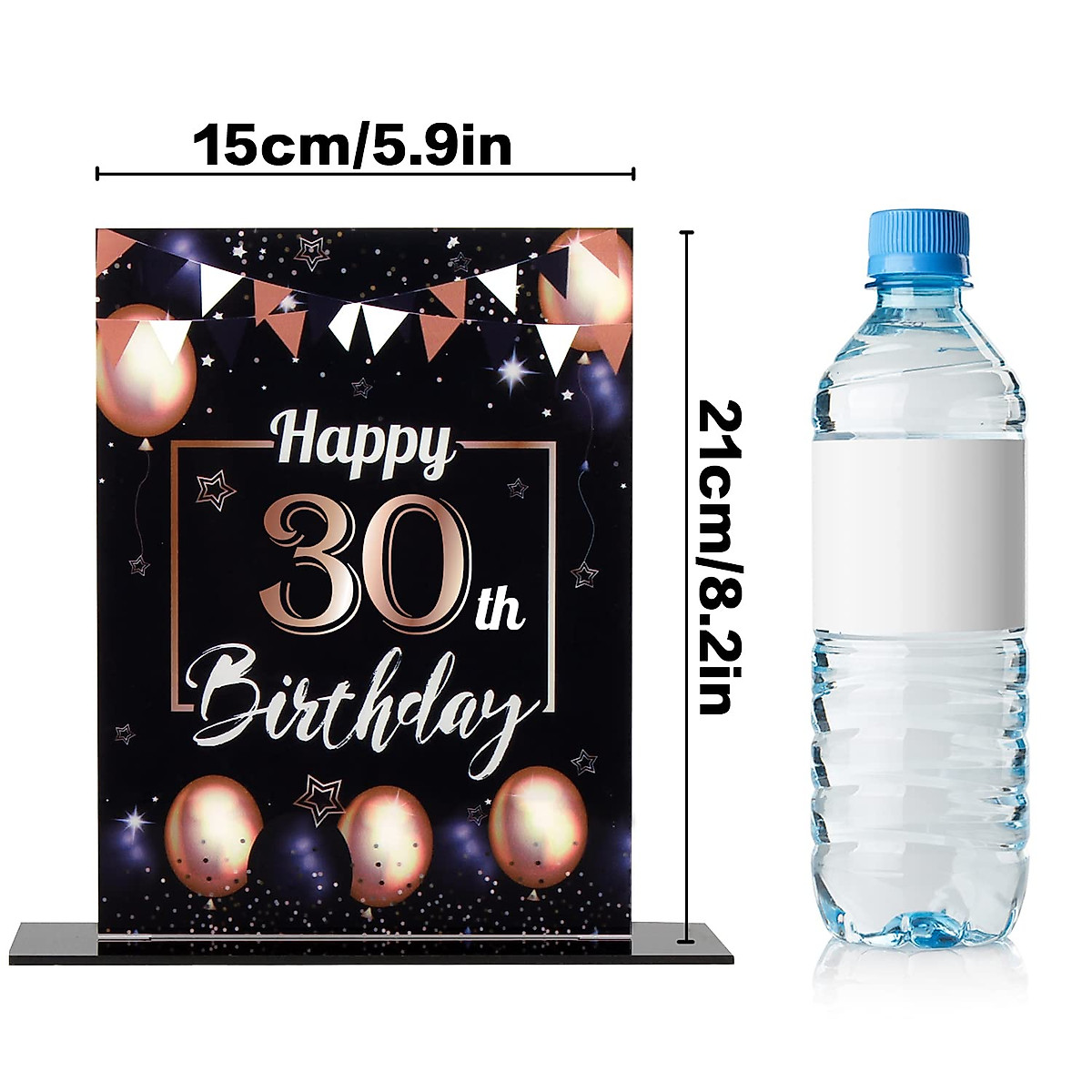 LINGTEER Happy 30th Birthday Black & Gold Balloon Acrylic Table Poster Centerpieces - 2 Pack of Birthday Table Topper,Cheers to Thirty Years Old Bday Party Decorations.