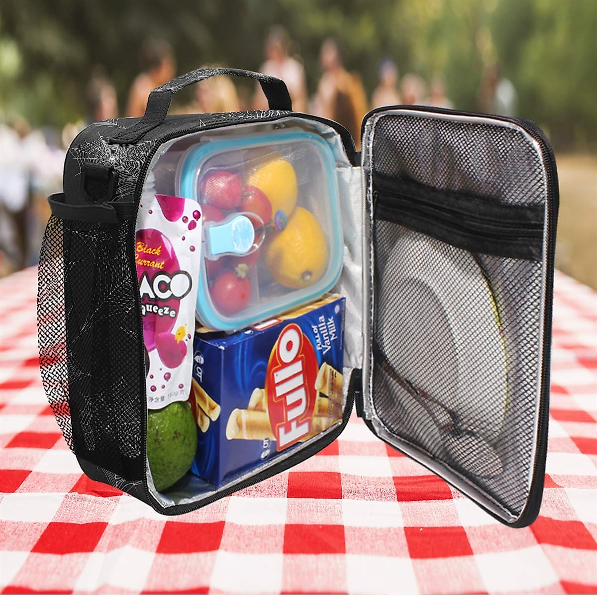 ZZXXB Spider Web Insulated Lunch Bag Box Reusable Thermal Cooler Bag Tote Outdoor Travel Picnic Bag With Shoulder Strap for Children Students Adults