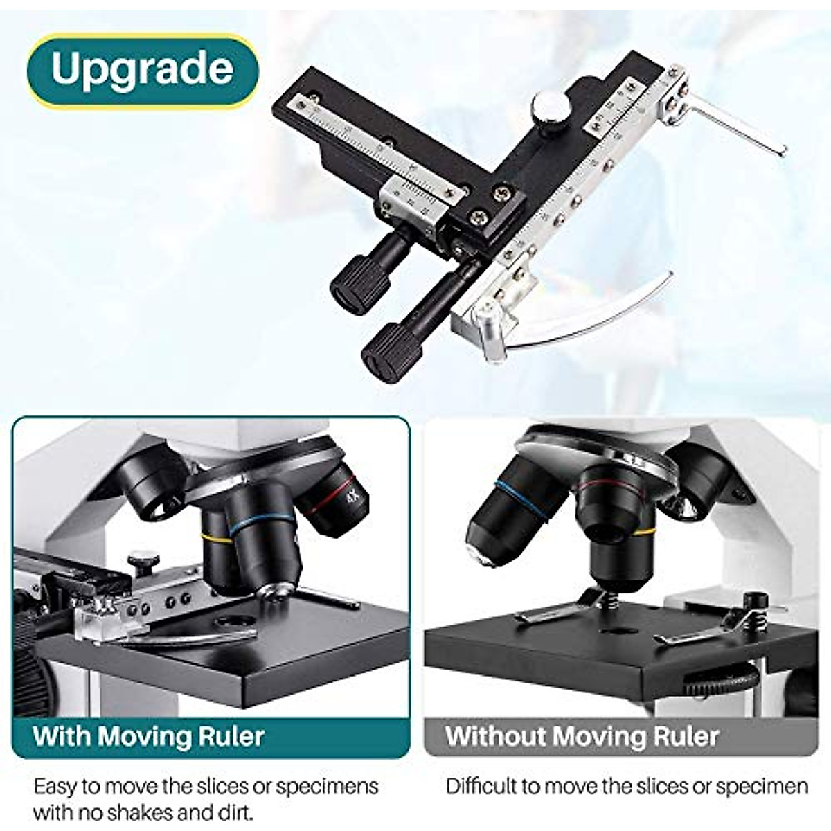 Microscope for Kid Student Adult, 100X-2000X Compound Monocular Microscope with Mechanical Platform Slides Set, Phone Adapter for School Home Education