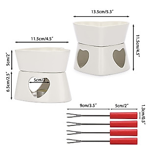 BSTKEY White Ceramic Butter Warmer Set, Heart Shaped Fondue Pot Melting Pot Set, Melt Hot Pot Bowl Set for Cheese Chocolate Butter Caramel, with 4 Forks