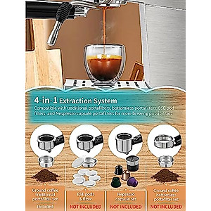 Espresso Machine, Stainless Steel Espresso Machine with Milk Frother for Latte, Cappuccino, Machiato,for Home Espresso Maker, 1.8L Water Tank, Semi Automatic Espresso Machines 20 Bar