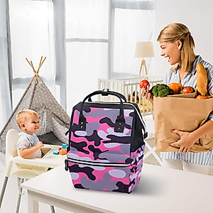 Pink Grey Camouflage Pattern Diaper Tote Bags Mummy Backpack Large Capacity Nappy Bag Nursing Traveling Bag for Baby Care
