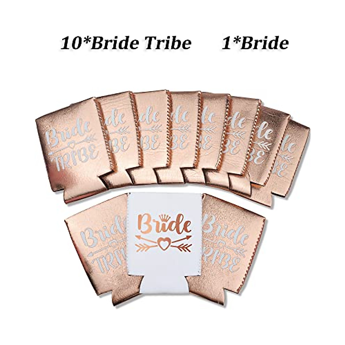 Bachelorette Party Decorations-1 White Bride Wedding Can Cooler and 10 Rose Gold Bride Tribe Can Coolers Bachelorette Party Supplies for Wedding,Bridal Shower Party, Bride Tribe Gifts (11pcs)